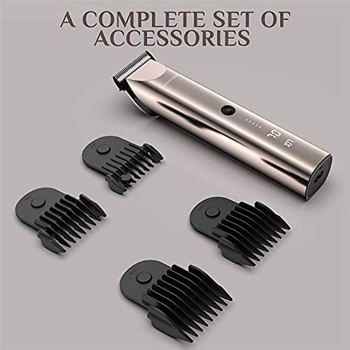 Memorism Blizz CS7 Men’s Cordless Hair Clipper for Home and Barbershop - with T-Blade Clipper and Stainless Steel/Ceramic Blade, 4 Adjustable Length Guards, Waterproof, LED Display (Rose Gold)