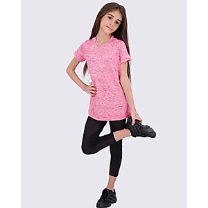 Real Essentials 4 Pack: Girls Short Sleeve Shirts Tees Active Quick Dry Fit Crew Neck T-Shirt Active Athletic Tops Soccer Sports Yoga Young Teen Chica's Kids Zebra Summer Clothes - Set 2, M (10-12)