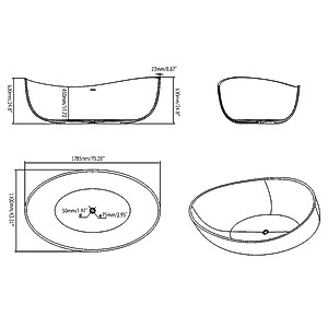 Weibath Freestanding 71 Inch Oval Bathtub Stone Resin Soaking Bathtub with Center Drain (Matte White)