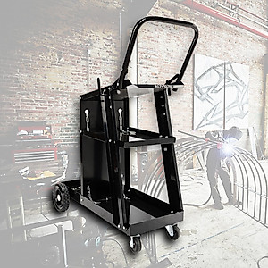 Z ZTDM Welder Welding Cart Plasma Cutter w/ 3 Shelves, MIG TIG ARC Universal Storage for Tanks w/ 2 Safety Chains, 360° Swivel Wheels, 100lbs Capacity, Black