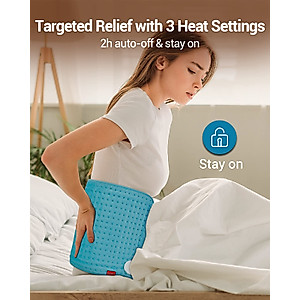 Comfytemp Heating Pad for Back Pain & Cramps Relief, FSA HSA Eligible Electric Large Heat Pad, 2H Auto Off, Birthday Gifts for Women Men Mom Dad, Heated Pad for Neck Shoulder, Washable, 12"x24", Blue