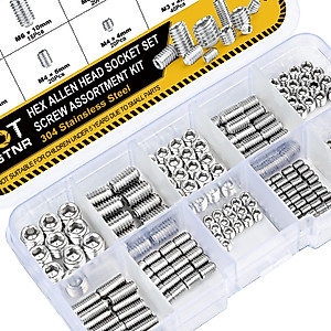 TOTFSTNR 230Pcs 304 Stainless Steel Socket Set Screws Assortment Kit, M3 M4 M5 M6 M8 Grub Screws with Hexagon Socket, Hex Allen Head Screw Set Kit for Door Handles, Light Fixture (Metric)