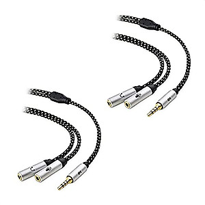 Cable Matters 2-Pack 3.5mm Male to Dual Female Headphone Mic Splitter Cable (3.5mm Headset Splitter) - 0.2m / 10 Inches