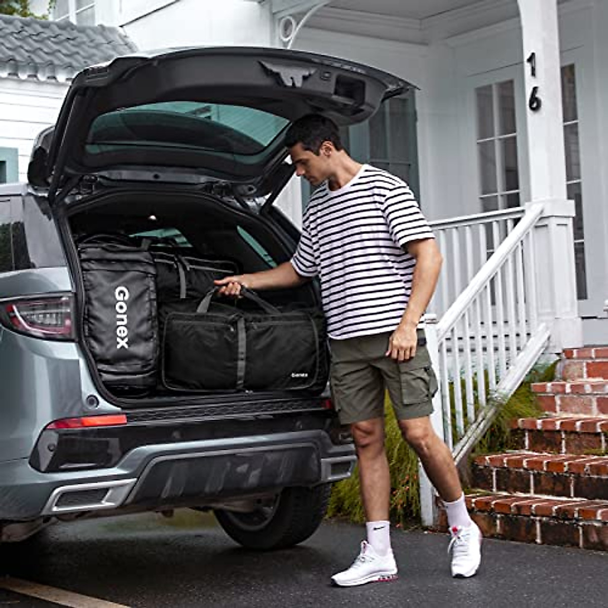 Gonex 80L Packable Travel Duffle Bag Foldable Duffel Bags for Luggage Gym Sports Camping Travelling Cycling Storage Shopping Water & Tear Resistant Black