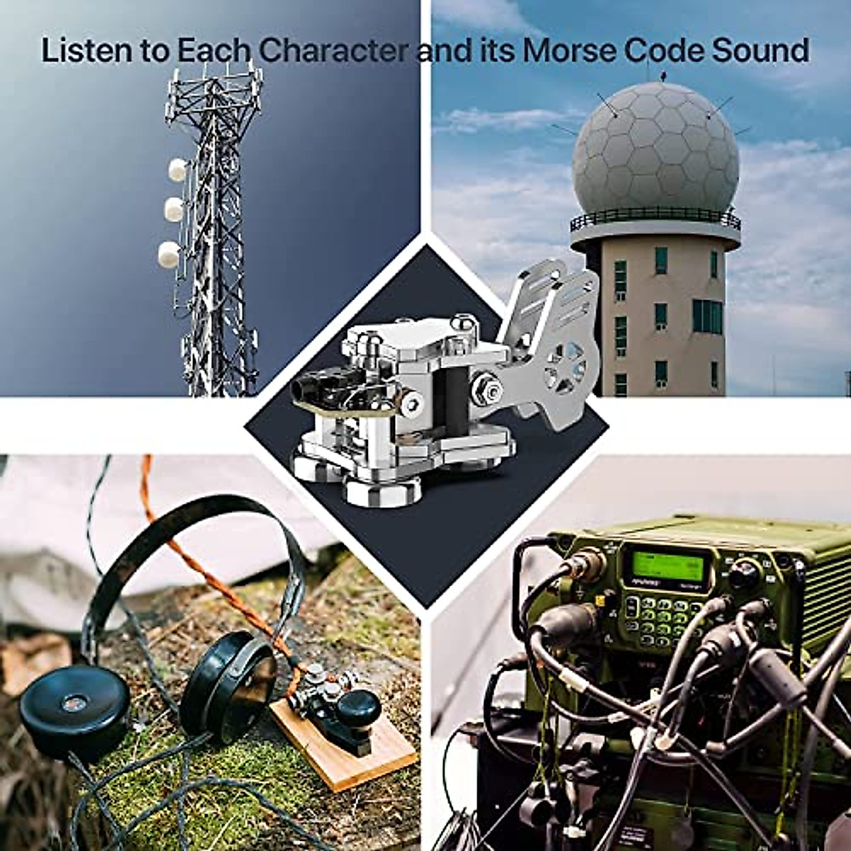Putikeeg Mini Key Morse Radio HAM Send Telegram Double Paddle Morse Code Key with Stainless Steel Body Three Neodymium Magnets Base Silver