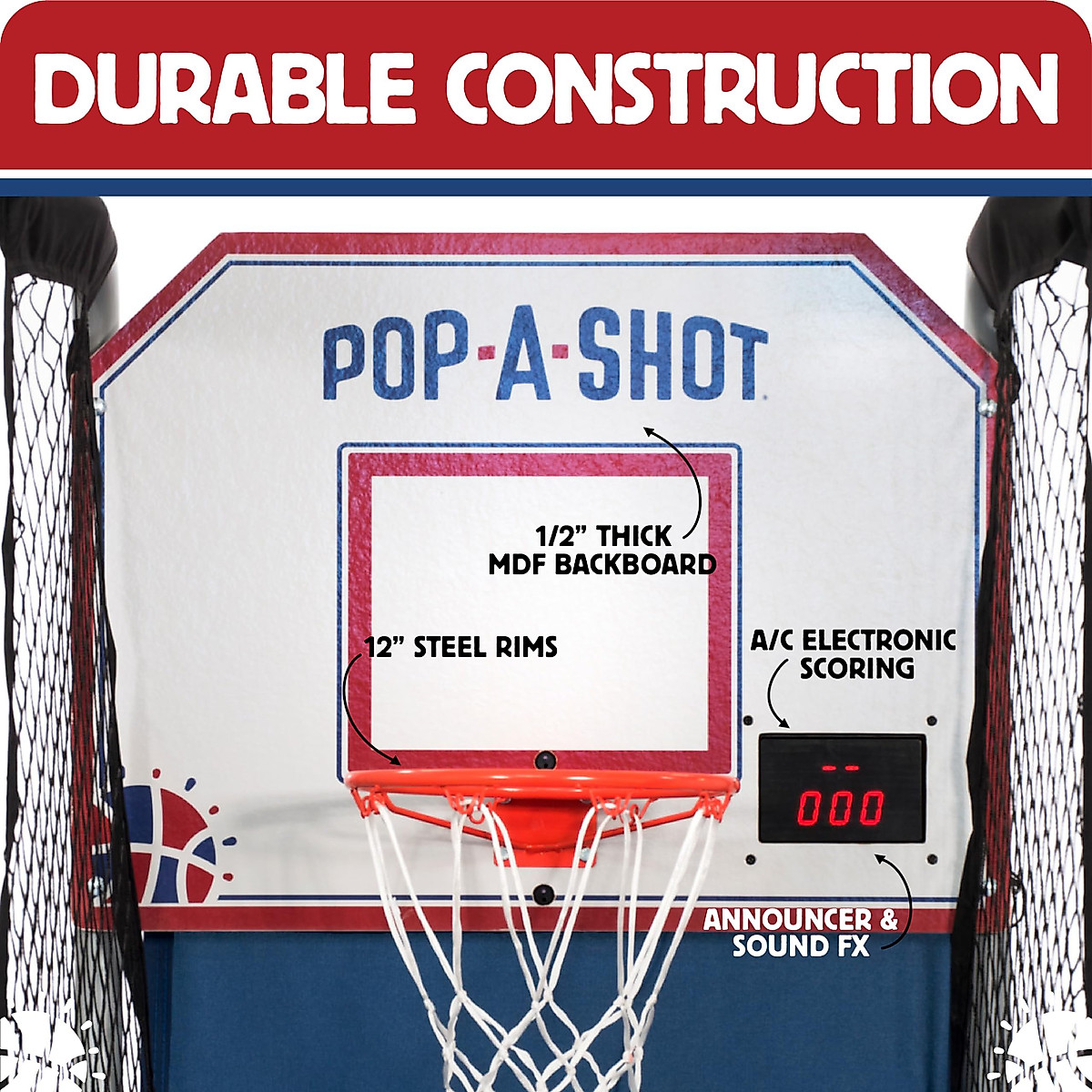 Pop-A-Shot - Home Single Shot | Arcade Basketball Fun at Home | Infrared Sensor Scoring | 6 Game Modes | 4 Balls | Foldable Storage | for All Players