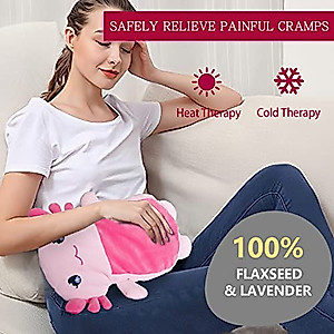 Microwave Heating Pads for Cramps & Period Pain Relief, 10" x 13" Cuddle & Cute Axolotl Microwavable Heating Pad for Menstruation with Washable Cover, Moist Heat Pack Gifts for Women & Girls, Pink