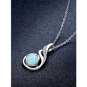 TANGPOET White Fire Opal Pendant Necklace for Women 925 Sterling Silver October Opal Birthstone Jewelry Mothers Day Christmas Birthday Gifts for Her