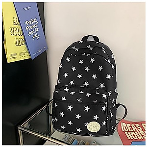 JHTPSLR Preppy Backpack Stars Backpack Kidcore Aesthetic Backpack Cartoon Print Backpack Stars Book Bags Laptop Backpack Supplies (Black)