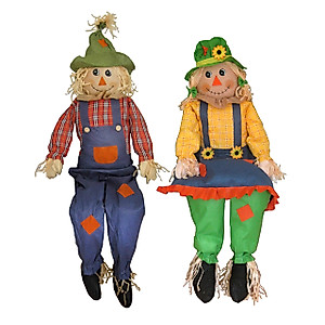 60" Scarecrow Pair Sitters Country Halloween Fall Decor Decoration Props