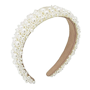MHDGG Faux Pearl Headbands for Women White Bling Rhinestones Hairbands Bridal Hair Hoop Wedding Accessories for Girls