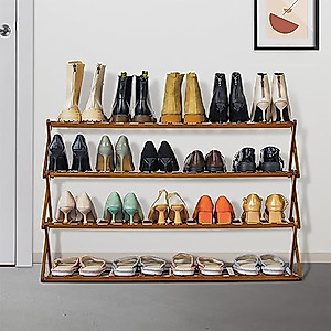 SUWUYUE Bamboo Shoe Rack 4 Tier Multifunctional Free Standing Shoe Shelf Foldable Shoe Rack Entryway Storage Organizer for Hallway Bathroom Living Room Bedroom, Balcony