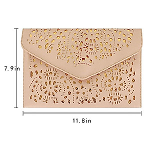 ZLMBAGUS Women Hollow Out Floral Pattern Envelope Handbag Fashion PU Tote Evening Clutch Chain Crossbody Shoulder Bag Beige
