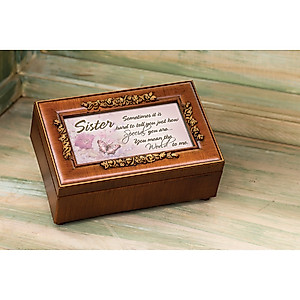 Cottage Garden Sister You Mean The World to Me Woodgrain Embossed Jewelry Music Box Plays What Friends are for