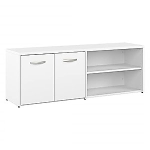 Bush Business Furniture Hybrid Low Storage Cabinet with Doors and Shelves, White