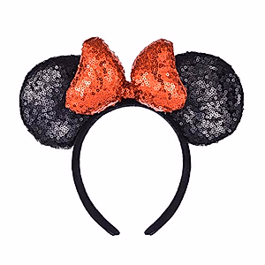 A Miaow 3D Black Mouse Sequin Ears Headband MM Glitter Butterfly Hair Clasp Park Supply Adults Women Photo Accessory (Black and Red)