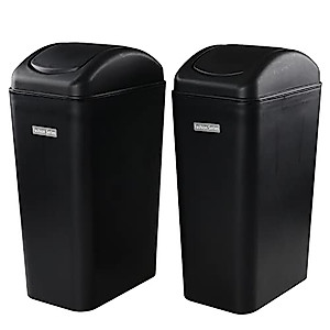 Vcansay 3.5 Gallons Black Plastic Swing Lid Trash Can, Slim Garage Trash Can Swing Top, 2 Pack