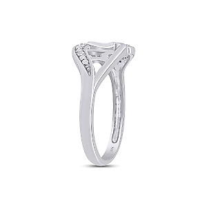 Round Cut White Natural Diamond Accent "MOM" Ring In 14k White Gold Over Sterling Silver Jewelry For Her Women (I-J Color, I2-I3 Clarity, 0.01 Cttw) Ring Size-6