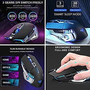 Pink Wireless Mouse, Rechargeable Bluetooth Gaming Mouse Multi Device (3-Mode:BT 5.0/3.0+2.4Ghz) with Side Buttons, RGB LED Backlit, USB Cordless Computer Mice for Laptop/PC/MacBook Pro/iPad (Pink)