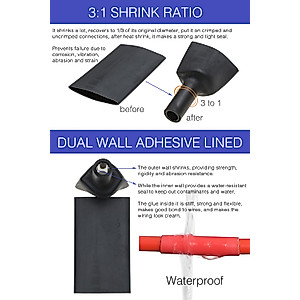 RockDIG 74PCS 1 3/4 1/2 3/8 Inch 3:1 Heat Shrink Tubing Assortment Kit Double-Wall Adhesive Lined Marine Grade Industrial Heat-Shrink Wrap Wire Tubing Black Red