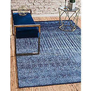 Unique Loom Del Mar Collection Area Rug-Transitional Inspired with Modern Contemporary Design, Rectangular 5' 1" x 8' 0", Blue/Navy Blue