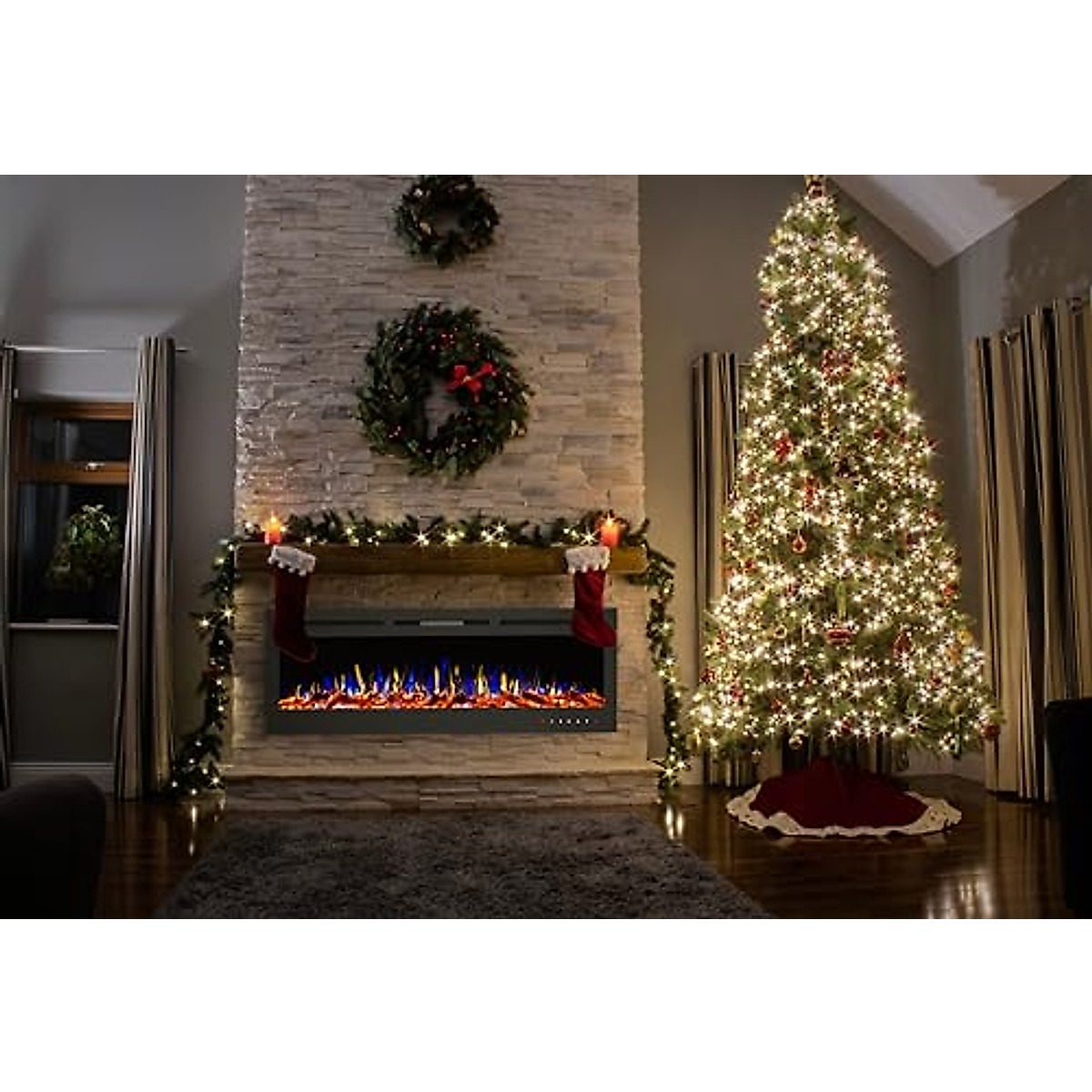 Electric Fireplace - 72 Inch LED Wall or Recessed Fireplace Heater with Front Vent,10 Ember Colors, Touchscreen, and Remote by Northwest (Black)