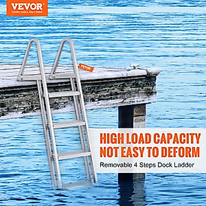 VEVOR Removable Dock Ladder 4 Step, Pontoon Boat Ladder with Mounting Hardware,Aluminum Swim Ladder with Nonslip Design, Each Step 16" x 4", 350Lbs Load, for Lake, Marine Boarding, Pool