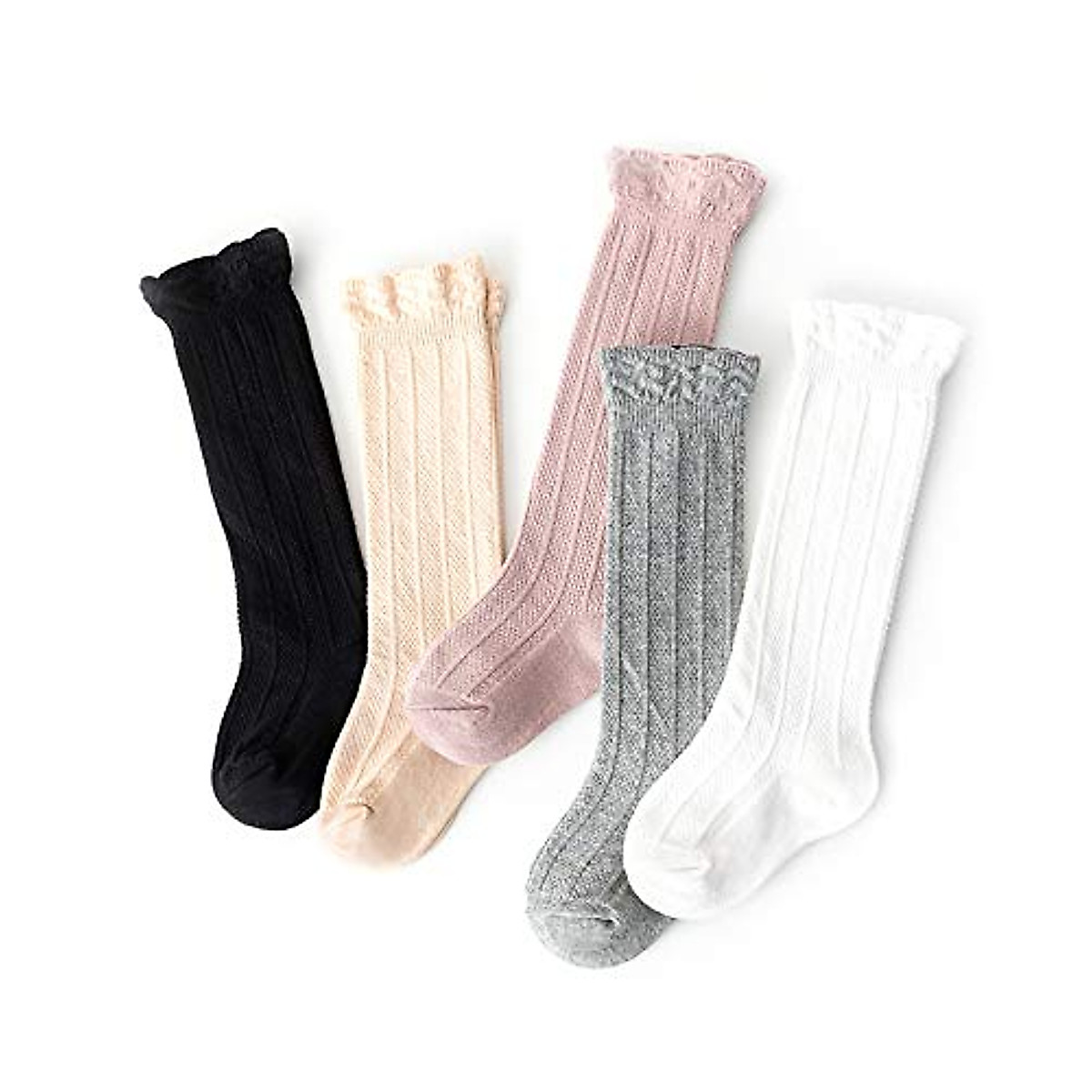 Durio Knee High Socks for Girls Toddler Newborn Baby Girl Socks Infant Cotton Stockings Tube Ruffled Unisex Tights White 12-36 Months