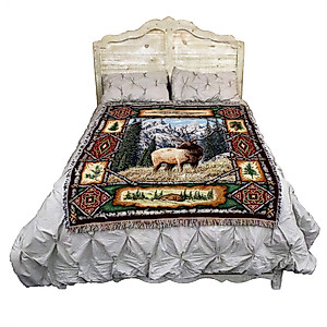 Pure Country Weavers Elk Lodge Blanket - Wildlife Cabin Gift Tapestry Throw Woven from Cotton - Made in The USA (72x54)