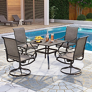 PHI VILLA Outdoor Patio Dining Set for 4, 5 Piece Patio Table Chairs Set Clearance with 4 Swivel Chairs & 1 Metal Table, All Weather Patio Dining Furniture Set for Deck Lawn & Garden