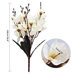 MINYULUA 6pc Artificial Magnolia Flower Silk Flowers Branches Faux Flower Bouquet for Home Wedding Decoration,Home Decor Party Garden Office (White)