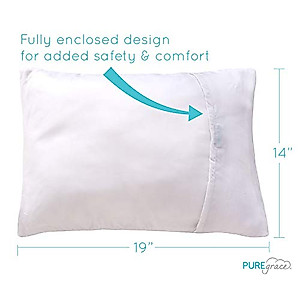 PUREgrace Organic Cotton Toddler Pillow with Pillowcase Natural GOTS Certified - Sensitive Skin Friendly - 100% Eucalyptus Tencel