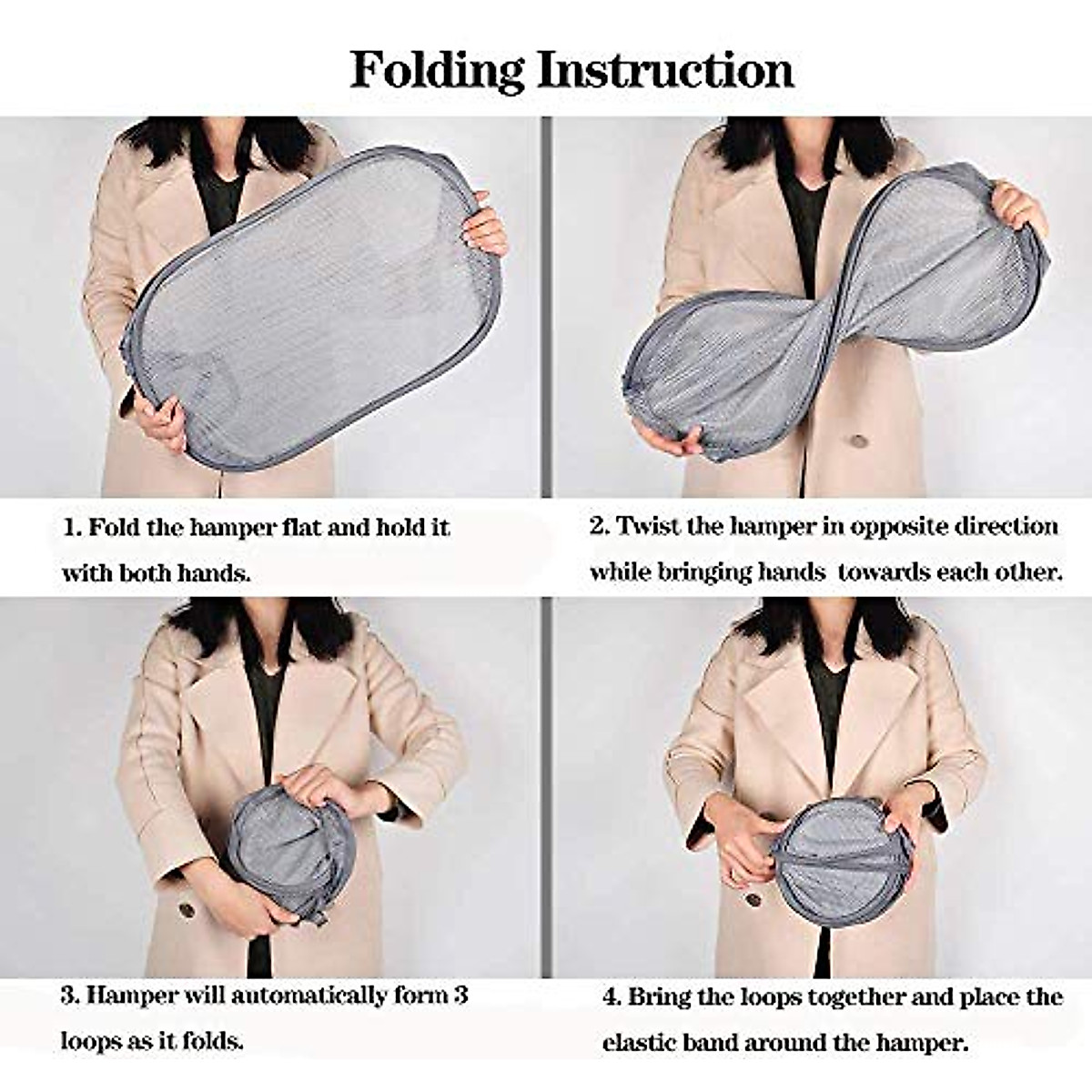 Larpur Popup Mesh Laundry Basket, Collapsible Laundry Hamper Portable Clothes Washing Laundry Hamper with Reinforced Carry Handles for Home, Dormitories, Travel, Apartments (Grey)