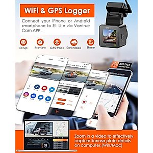 【Bundle: Vantrue E1 Lite 1080P WiFi Mini Dash Cam with GPS and Speed + CPL + Type C USB Hardwire Kit】 E1 Lite 1080P WiFi Mini Dash Cam with GPS and Speed, Free APP, Voice Control