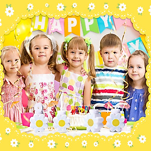 Domensi 12 Pcs Daisy Flower Cups with Lids and Straws, 10 oz Daisy Flower Plastic Cups for Daisy Birthday Party, Daisy Themed Party, Wedding Baby Shower Party Decorations Supplies