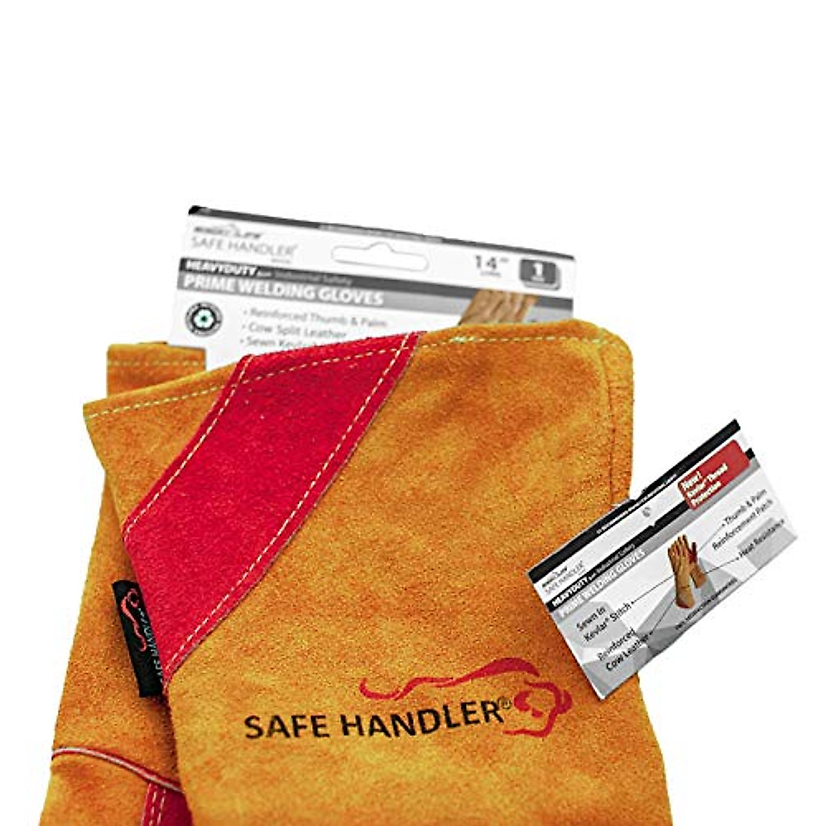 SAFE HANDLER Prime Welding Gloves with Kevlar Thread Protection | Reinforced Thumb and Palm, Heat Resistant for oven, MIG welding, TIG welder, Grill, Fireplace, BBQ, 14 inch, 1 Pair (2 gloves)