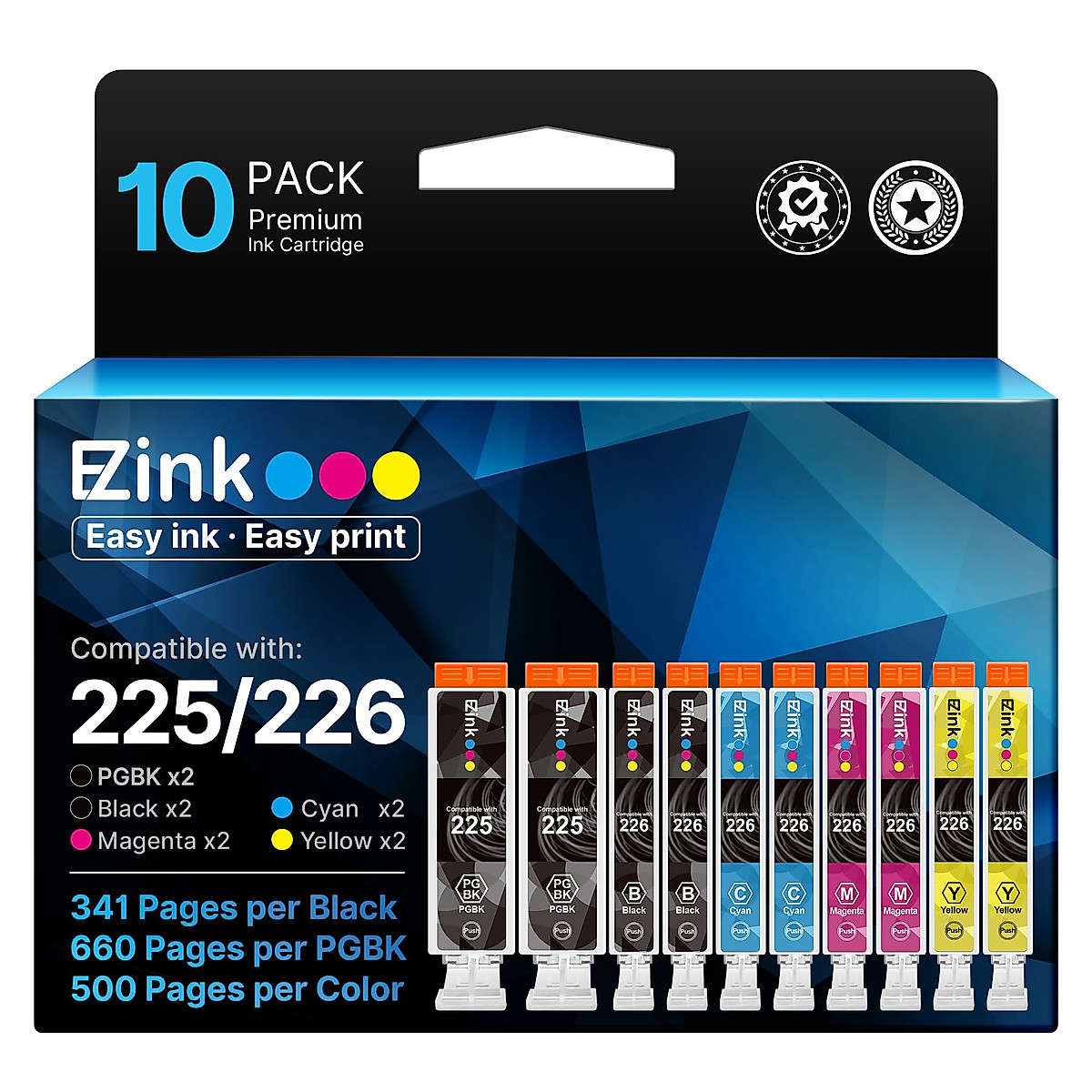 E-Z Ink (TM Compatible Ink Cartridge Replacement for Canon PGI-225 CLI-226 PGI225 CLI226 Compatible with PIXMA MX882 MX892 MG5320 MG6220 (2 PGBK, 2 Cyan, 2 Magenta, 2 Yellow, 2 Small Black) 10Pack