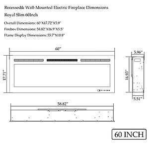 Dreamflame 60" WiFi-Enabled Electric Fireplace, Smart Control via Alexa or App, Recessed & Wall Mounted Fireplace Heater with Thermostat, Slim Frame, Multi-Color Combinations, Black