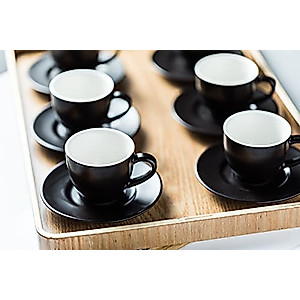 YHOSSEUN 3 Ounces Espresso Cups with Saucers Set, Porcelain Latte Cups and Metal Stand Demitasse Cups for Espresso, Latte, Cafe Mocha, Cappuccino and Tea, Set of 6, Black