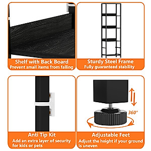 Furnulem 4-Tier Corner Shelf, Bookshelf with 2 Storage Drawers, 57.28”Tall Narrow Bookcase, Standing Shelf Organizer Unit for Living Room, Bedroom, Metal Frame, Wood Display Shelf