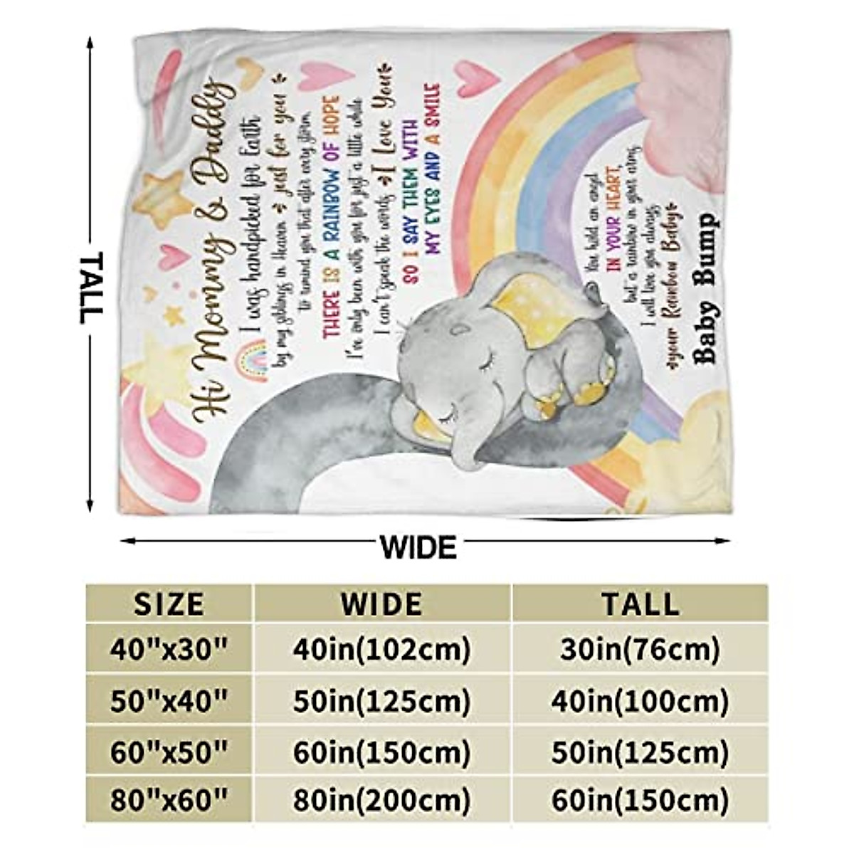 Personalized Hi Mommy & Daddy Elephant & Rainbow Blanket Gift for First Time Mommy First Time Dad