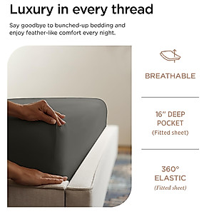 Threadmill Luxury 800 Thread Count California King 100% Cotton Sheets - Dark Grey Sateen Weave Bed-Sheets, Better Than Egyptian Cotton,4 Pc Solid Bedding Set, Fits 16" Deep Pocket