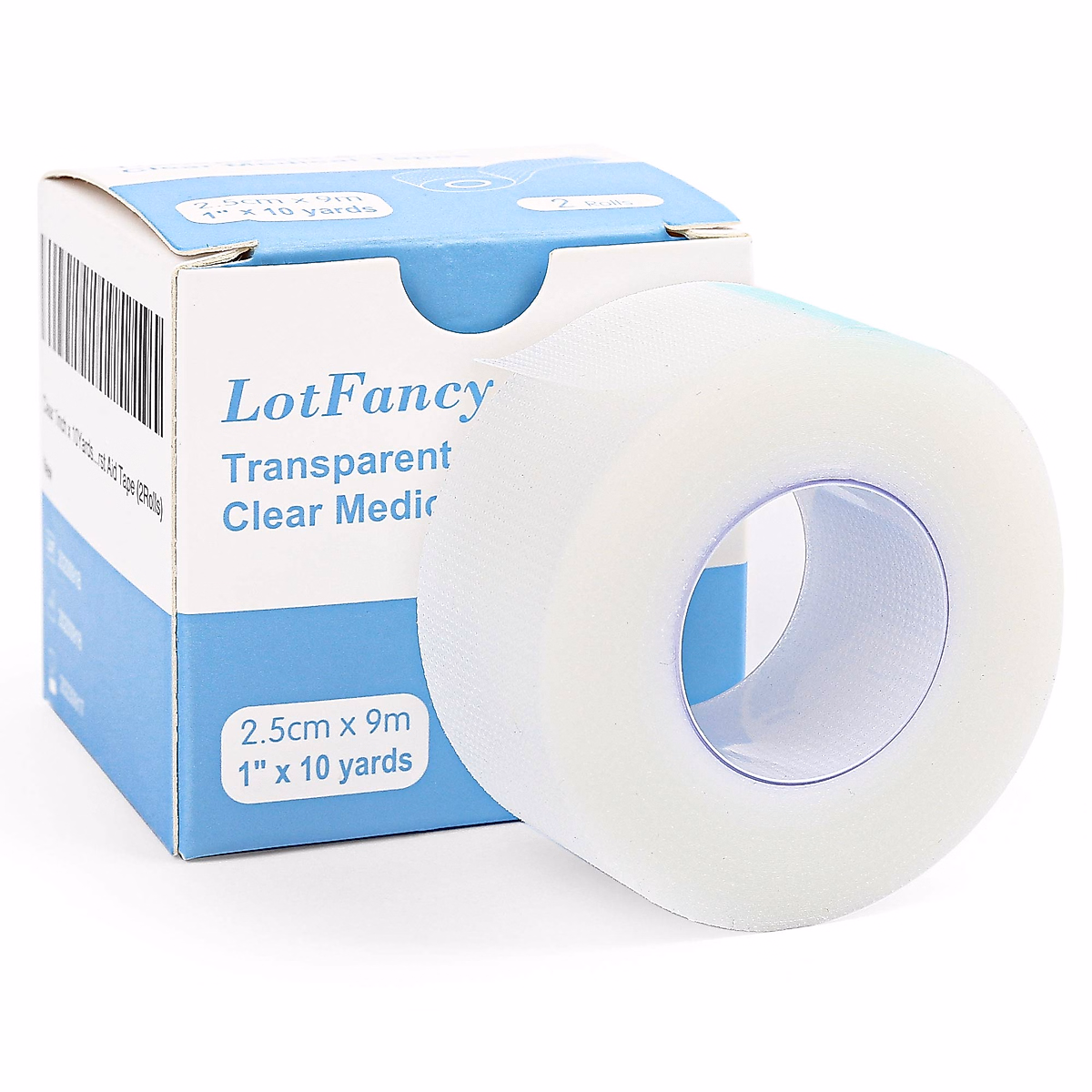 LotFancy Transparent Medical Tape, 2 Rolls, Adhesive Clear Hypoallergenic Surgical Tape, PE First Aid Tape for Wound, Bandage, 1inch x 10Yards, Sensitive Skin, Latex Free