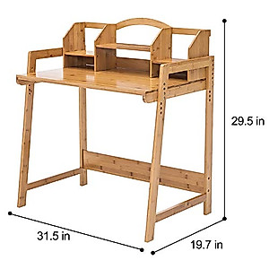 UNICOO - Bamboo Height Adjustable Kids Desk and Chair Set, Children Desk, Study Table and Chair Set (Nature -01)