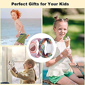 Fhtase AirTag Wristband Kids(2 Pack), Nylon Airtag Bracelet Compatible with Apple Air Tag, Flexible Adjustable Anti Lost Watch Band for Toddler Baby, Boys, and Girls, Elders (Pink&Rainbow)