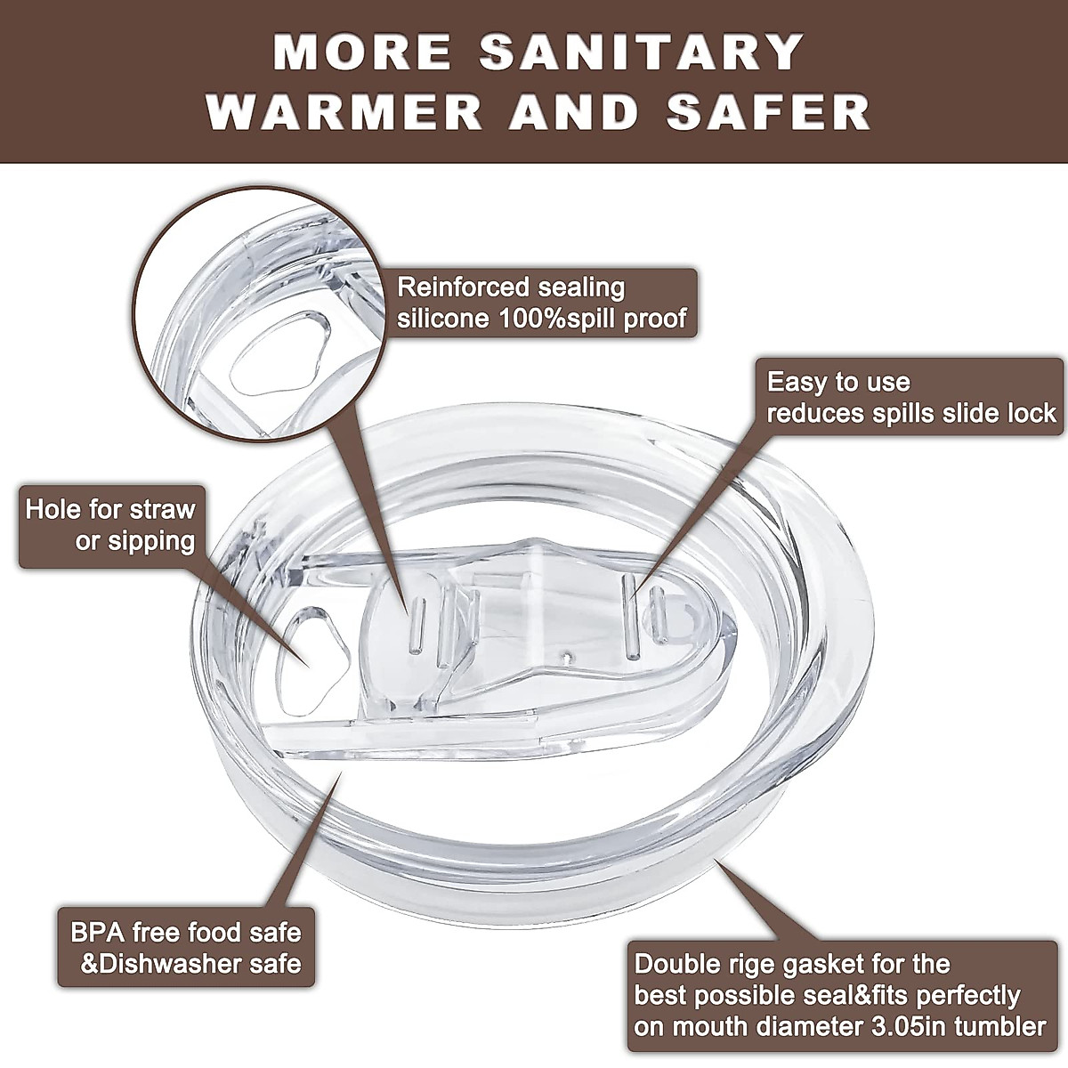 XccMe 12oz Wine Tumbler Replacement Lids,Inner Diameter 2.8'' X 2.8'',2 Pack Spill Proof Splash Resistant Silicone Sliding Covers,Straw Friendly, BPA Free