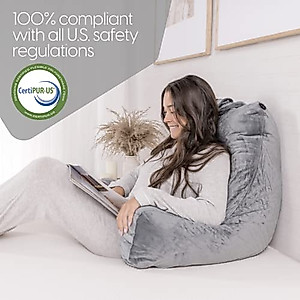 Milliard Extra Large Reading Pillow with Shredded Memory Foam, Wedge Back Rest Pillow for Sitting in Bed with Removable Velour Cover –24x18 inches (Grey)