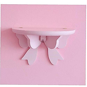 AMOYER 1pc Floating Shelves Wooden Wall Mounted Storage Rack Cute Bow Princess Bow Shelf Room Decoration Shelves for Kids Room Pink