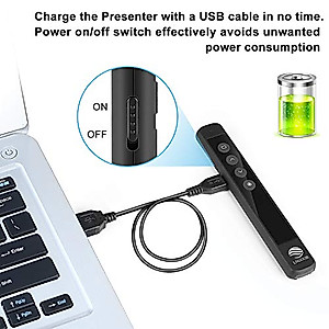 Presentation Clicker, LNGOOR Presentation Remote Rechargeable RF 2.4GHz Wireless Presenter Powerpoint PPT Keynote Slide Clicker with Laser Pointer Support Hyperlink