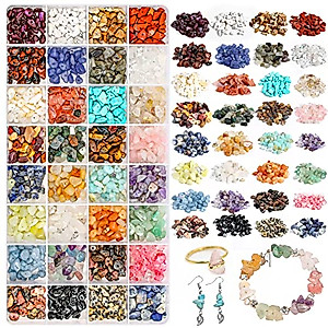 Jollidecor 32 Colors Crystal Stone Beads for Ring Making, Crystal Chips Gemstone Beads Kit Assorted for Jewelry Bracelets, 5mm to 8mm Irregular Rocks Beads Necklace Earring Craft DIY Supplies